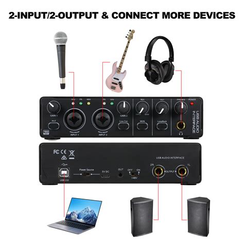 Usb Audio Interface Sound Card Rhm 2 In 2 Out Audio Interface Sound Board With 48v Phantom Power