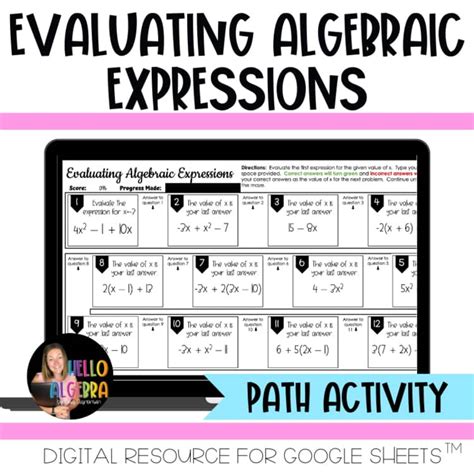Evaluating Algebraic Expressions Digital Activity By Hello Algebra