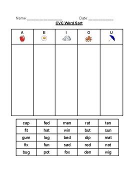 CVC Word Sort S O R By Tori Vonholt TPT
