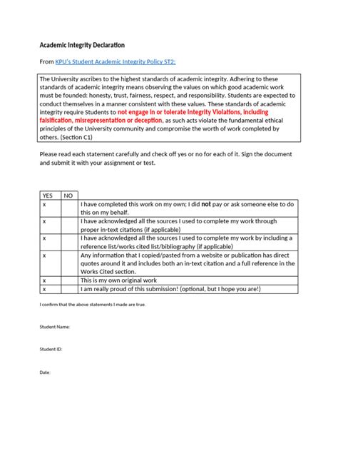 Academicintegritydeclaration Pdf