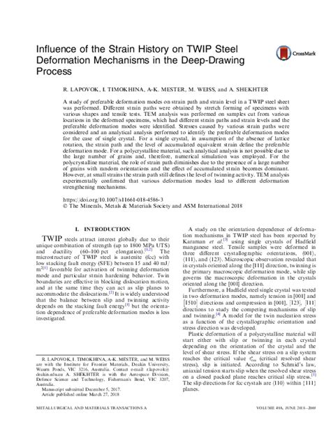 Pdf Influence Of The Strain History On Twip Steel Deformation