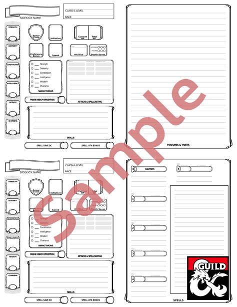 Sidekick Character Sheet Tcoe Compatible Dungeon Masters Guild