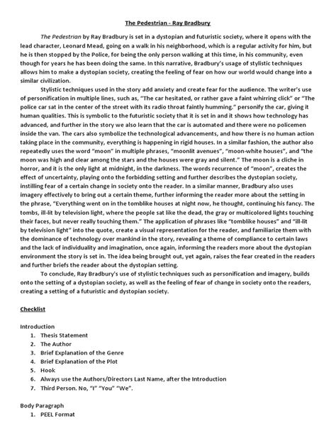 The Pedestrian Analysis Pdf Dystopia Narrative