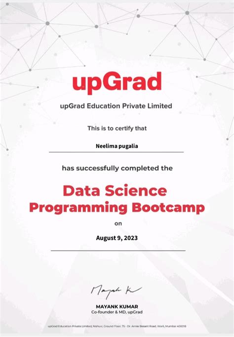 Neelima Pugalia On Linkedin Successfully Completed Data Science Programming Bootcamp