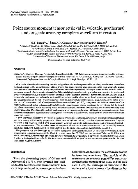 Pdf Point Source Moment Tensor Retrieval In Volcanic Geothermal And Orogenic Areas By