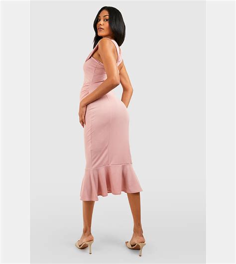 Buy Boohoo Maternity Bardot Frill Hem Midi Dress In Blush 6thstreet