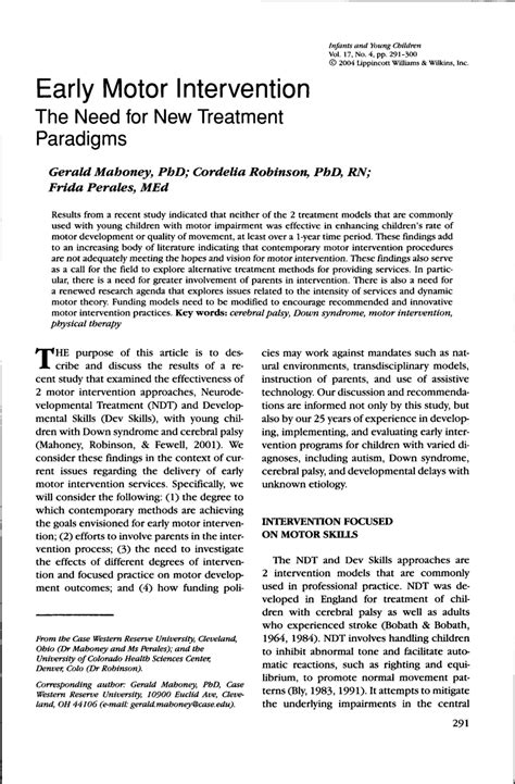 Pdf Early Motor Intervention