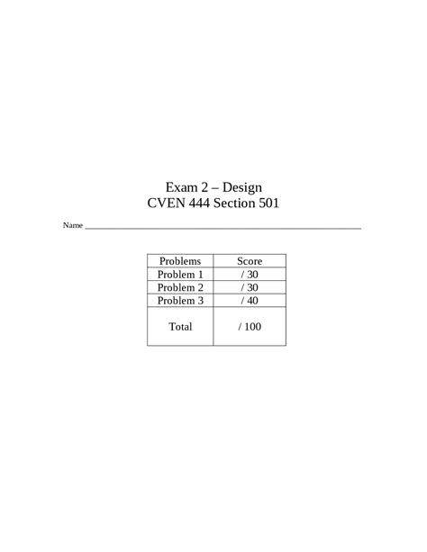 Examination 2 Design Structure Concrete Design Cven 444 Docsity