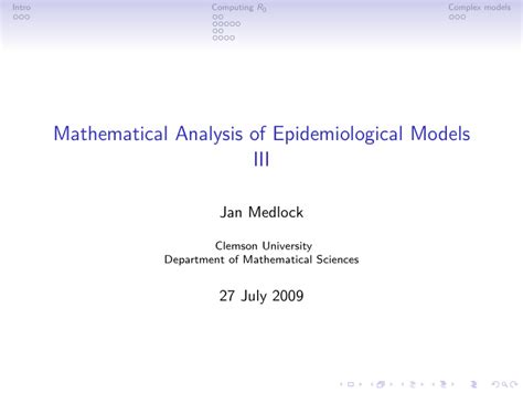 Ppt Mathematical Analysis Of Epidemiological Models Iii Jan Medlock Powerpoint Presentation