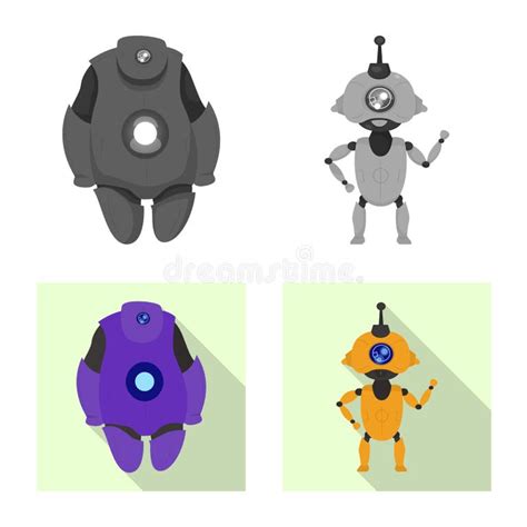 Vector Illustration Of Robot And Factory Sign Set Of Robot And Space