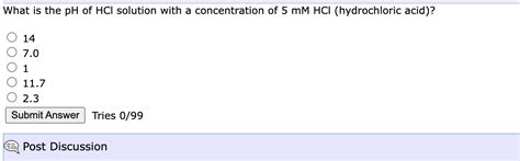 Solved What Is The PH Of HCl Solution With A Concentration Chegg Com