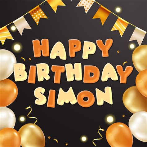 Premium Photo Happy Birthday Simon Gold Confetti Cute Balloon Card
