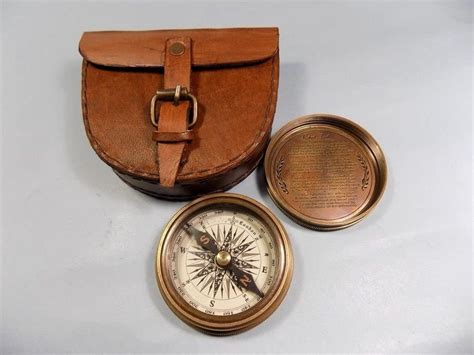 Engraved Antique Authentic Vintage Style Brass Pocket Compass With