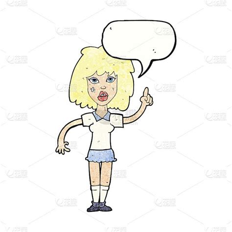 卡通女强人带着想法和言语泡泡