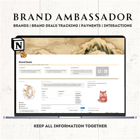Notion Template Brand Ambassador Brand Deals Organizer Brand