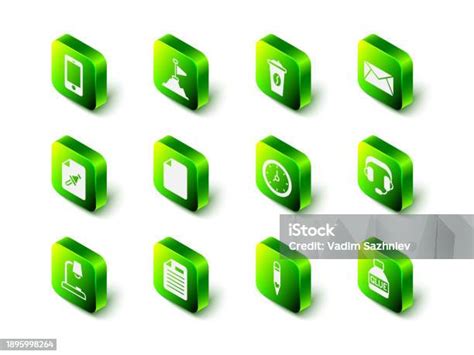 상단에 깃발이 있는 산 커피 잔 이동 메일 및 이메일 헤드폰 접착제 시계 연필 및 파일 문서 아이콘을 설정합니다 벡터 3차원 형태에 대한 스톡 벡터 아트 및 기타 이미지