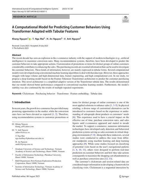 Pdf A Computational Model For Predicting Customer Behaviors Using Transformer Adapted With