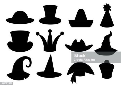 귀여운 축 하 및 위장 모자 블랙 실루엣 벡터 일러스트 레이 션의 흰색 배경 웹 페이지 및 모바일 응용 프로그램 디자인에 고립 된 재미 있는 카니발 축제 컬렉션 모자 모자