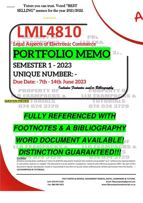LML4810 PORTFOLIO MEMO MAY JUNE 2023 SEMESTER 1 UNISA DETAILED ANSWERS WITH FOOTNOTES