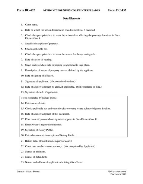 Download Instructions For Form Dc 432 Affidavit For Summons In Interpleader Pdf Templateroller