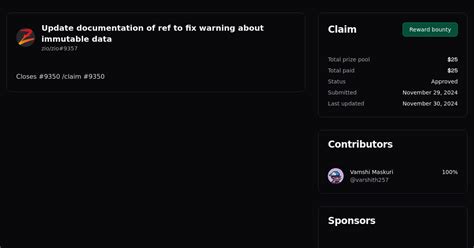 Update Documentation Of Ref To Fix Warning About Immutable Data Algora