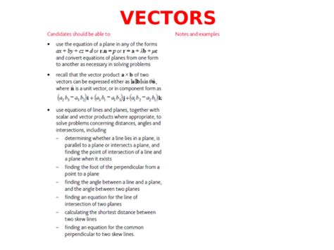 A Level Further Maths Vectors Ppt Teaching Resources