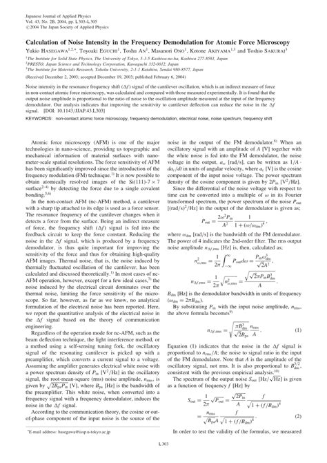 Pdf Calculation Of Noise Intensity In The Frequency Demodulation For Atomic Force Microscopy