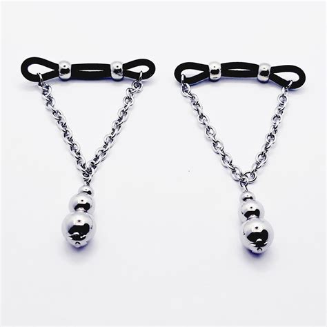 Fake Nipple Piercings With Stainless Steel Chain And Weighted Beads N