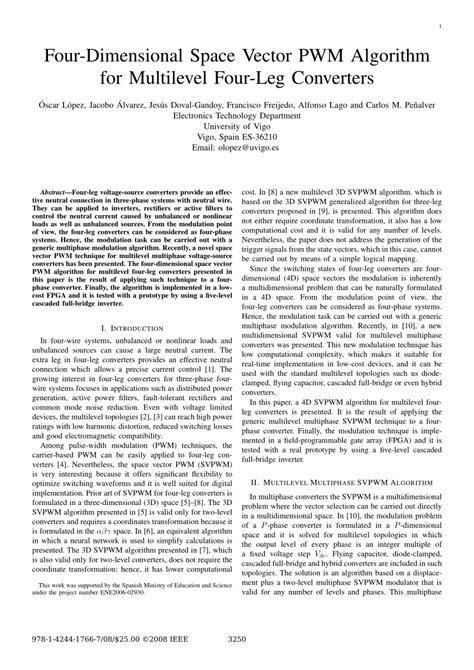Pdf Four Dimensional Space Vector Pwm Algorithm For Multilevel Four Leg Converters