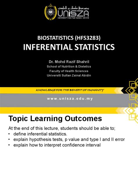 Biostatistics Hfs3283 Inferential Statistics Pdf Statistics P Value