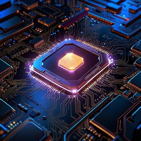 Closeup Of Glowing Cpu Chip On Futuristic Motherboard Premium Ai Generated Image