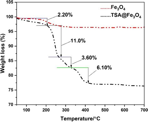 Tga Curves Of Bare Fe3o4 Nps And Tsafe3o4 Nps Download Scientific