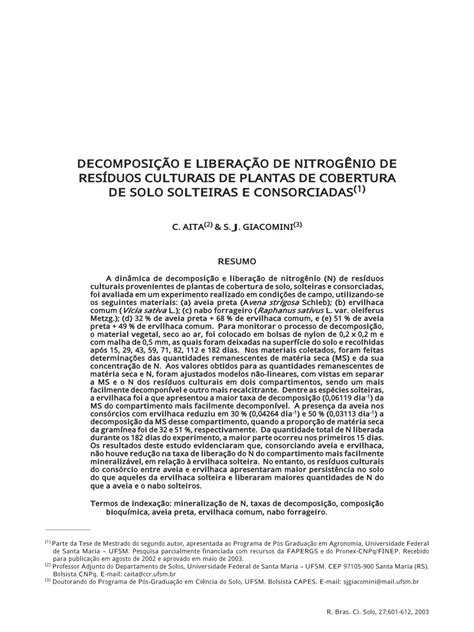Pdf Crop Residue Decomposition And Nitrogen Release In Single And Mixed Cover Crops