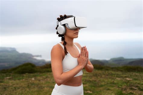 Free Photo Woman Exercising Outdoors In Nature With Vr Glasses
