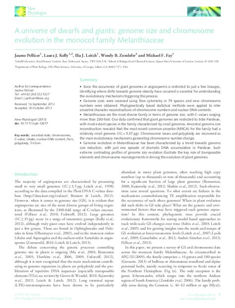 Pdf A Universe Of Dwarfs And Giants Genome Size And Chromosome Evolution In The Monocot