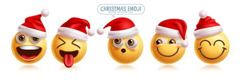 이모티콘 크리스마스 이모티콘 문자 벡터 세트 이모티콘 산타 클로스 캐릭터 행복하고 재미 있고 웃고 장난 꾸러기 바보 같고 놀라고 장난기 넘치는 표정 3차원 형태에 대한 스톡