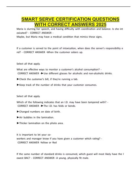 Smart Serve Certification Questions With Correct Answers 2025 Smart