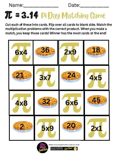 Pi Day Multiplication Matching Game Classful