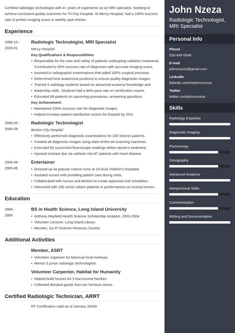 Radiologic Technologist Resume X Ray Tech Resume Example