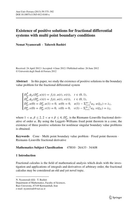 Pdf Existence Of Positive Solutions For Fractional Differential
