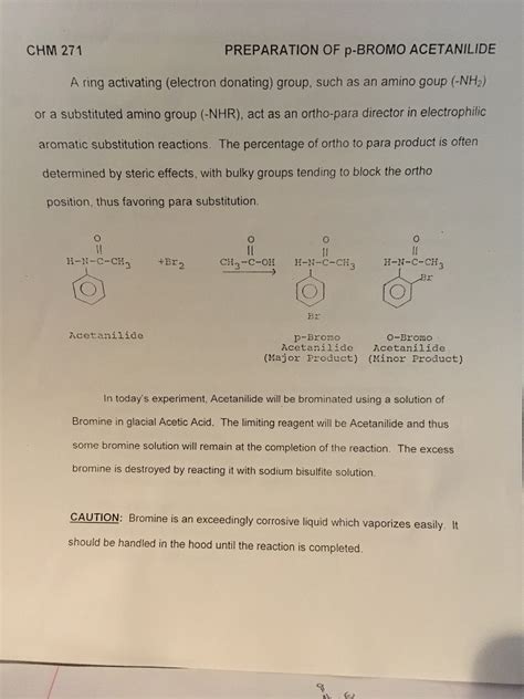 Solved Chm 271 Preparation Of P Bromo Acetanilide A Ring