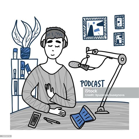 팟 캐스트 낙서 개념입니다 벡터 컬러 카드 디자인입니다 나레이션에 대한 스톡 벡터 아트 및 기타 이미지 나레이션 남자 듣기 Istock