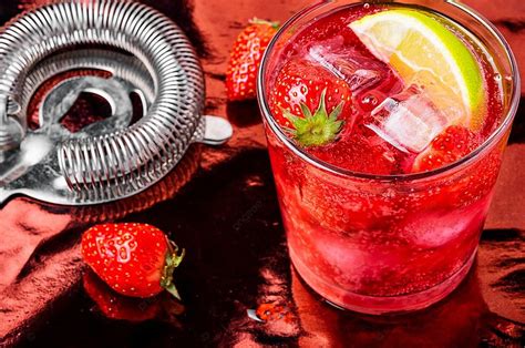 딸기와 여름 칵테일상쾌한 딸기 얼음 칵테일 알콜 딸기 칵테일 사진 배경 및 무료 다운로드를위한 그림 Pngtree