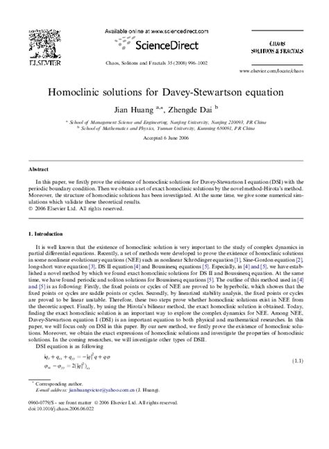 Pdf Homoclinic Solutions For Davey Stewartson Equation