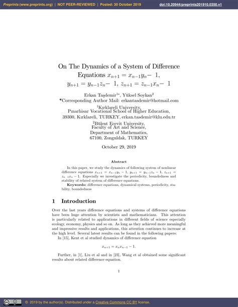 Pdf On The Dynamics Of A System Of Difference Equations Xn1 Xn 1