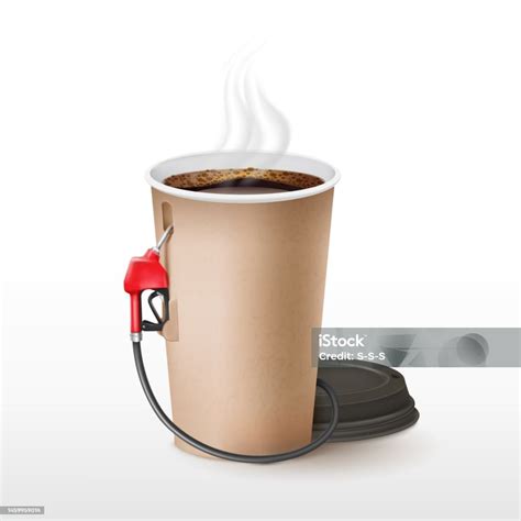 커피 충전 카페인 연료 창의력 이미지 차를 마시기 위한 3d 플라스틱 컵이 있는 주유소 펌프 디스펜서 카페 광고 아이디어 자동차 액체 에너지 깔끔한 벡터 일러스트 레이 션