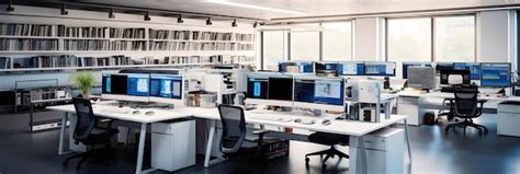 Impression Of A Wellorganized Multiplemonitor Computer Science Office Premium Ai Generated Image