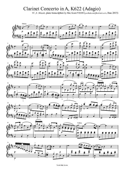 Clarinet Concerto In A Major K622 Mozart Wolfgang Amadeus Imslp