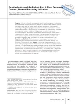 Prosthodontics And The Patient Part 2 Need Becoming Demand Demand