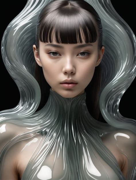 Premium Free Ai Images Translucent Slime Girl Image In The Style Of Iris Van Herpen Black